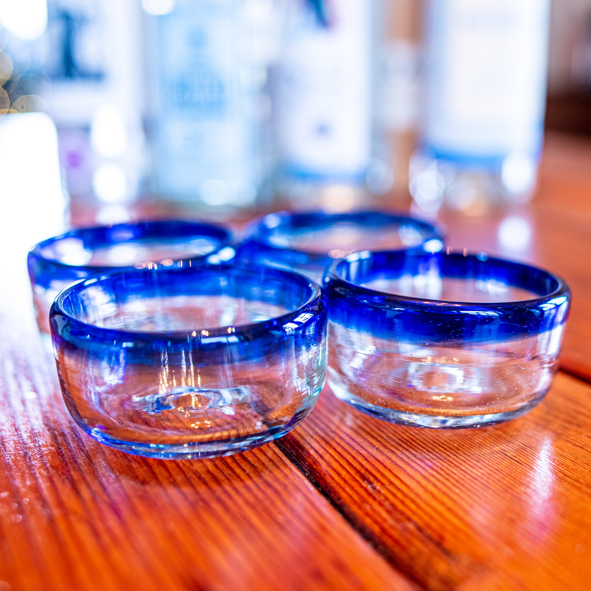 Mezcal Cups | Hand-Blown, Wide-Mouth Copitas | Blue Rim | 2.5 oz. | Set ...